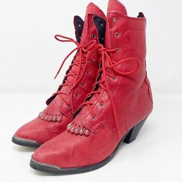 Shoes | Stunning Vintage Victorian Lace Up Red Leather Boots | Poshmark
